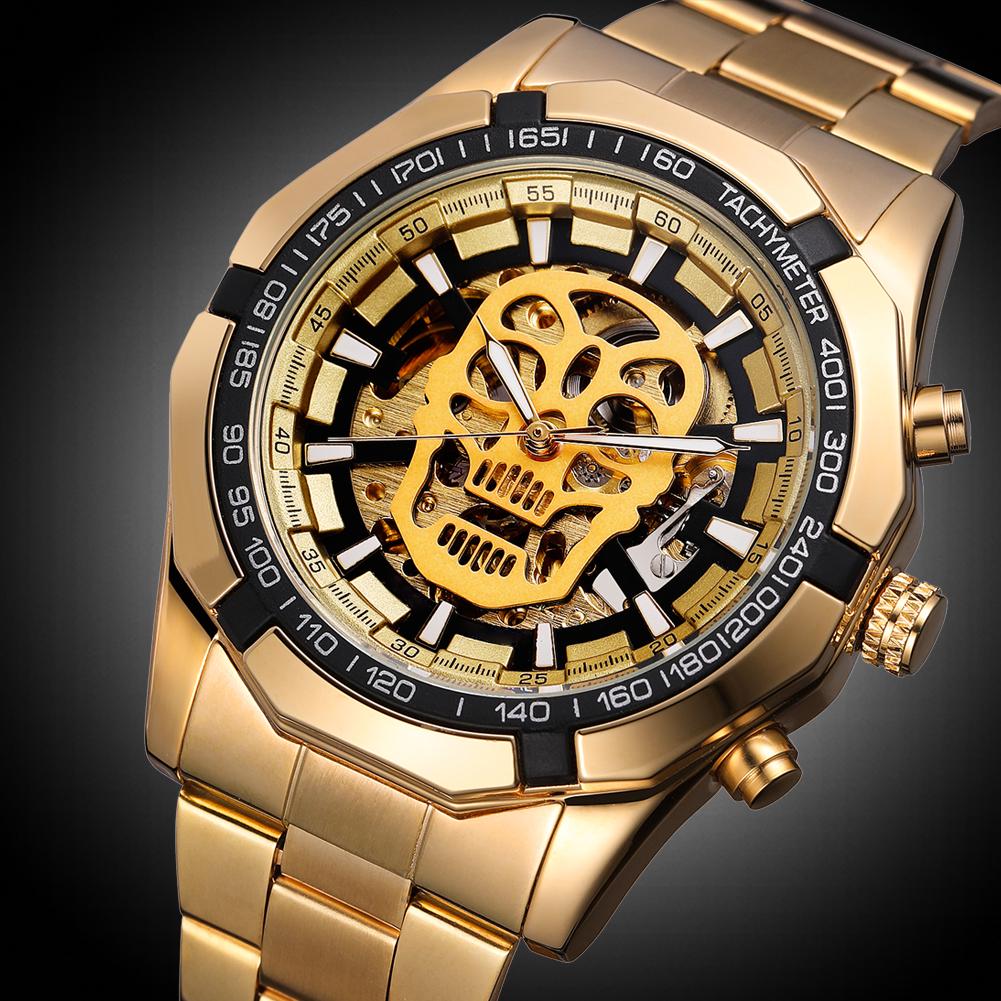 Buy Mens Gold Color Skeleton Analog Mechanical Automatic Watch Self ...