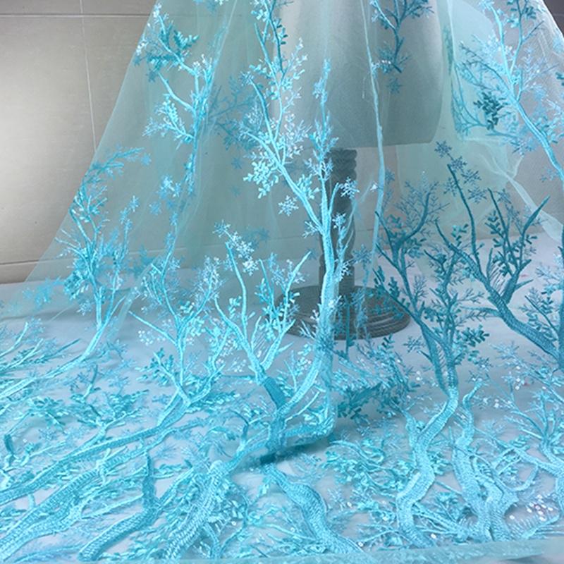 Buy 3D Trees Embroidery Lace Sequins Fabric Tulle Bridal Wedding Dress ...