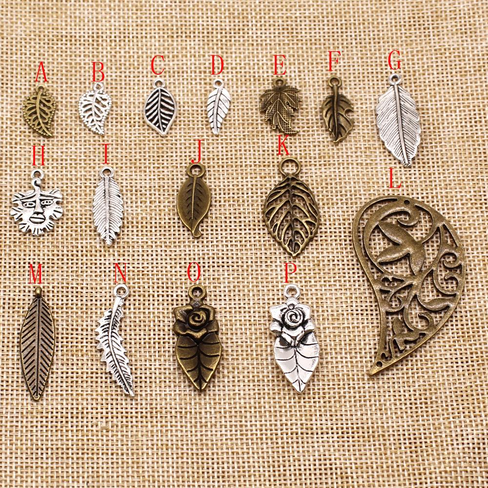 15 Pieces Leaf Charms Jewelry Findings Initial Charms Crafts Materials ...