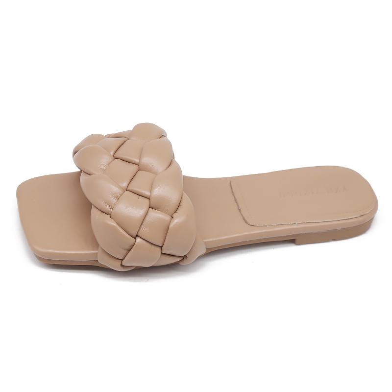 Buy Fashion Weave Slippers Women Square Toe Flat Casual Shoes PU Women ...