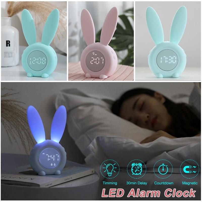 Cute Rabbit Alarm Clock Creative Led Digital Snooze Cartoon Electronic ...