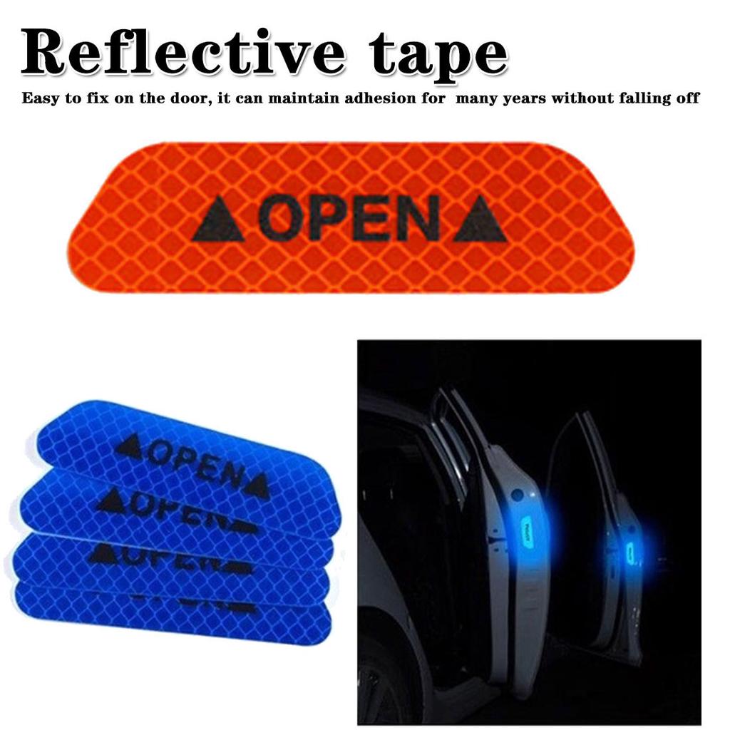 4Pcs Self-Adhesive Car Door Reflective Warning Decal Safety Stickers ...