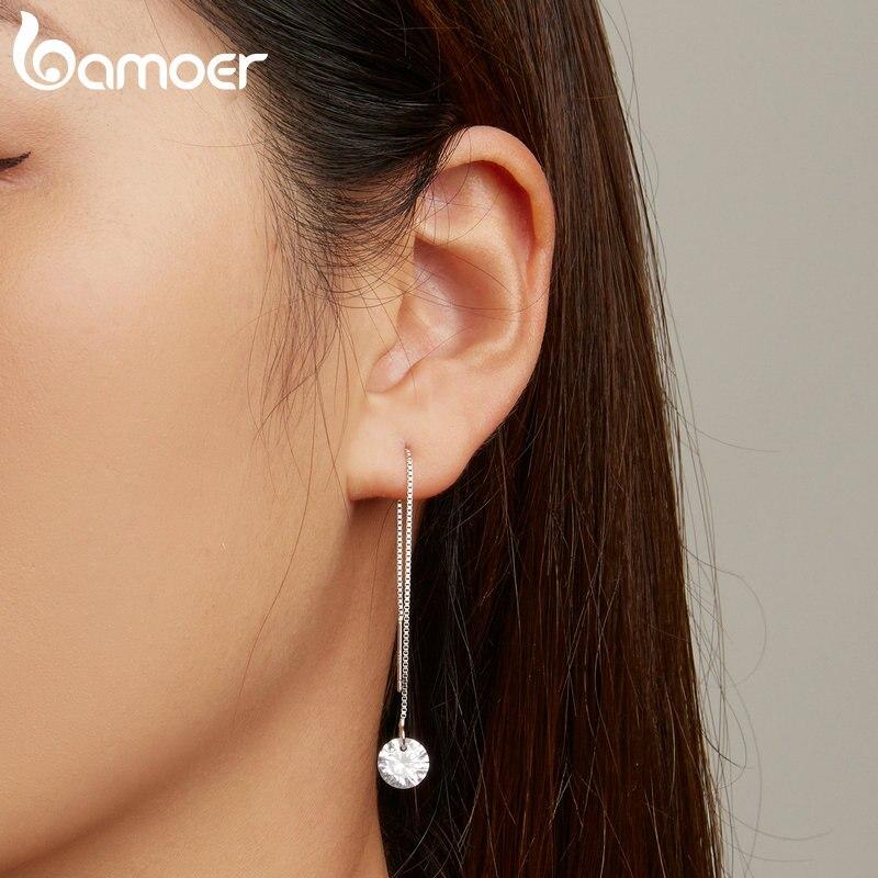 Buy BAMOER 925 Sterling Silver Pink Blue Zircon Drop Dangle Ear Threads ...