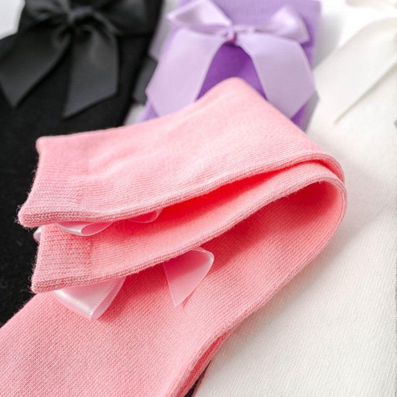 Buy Fashion Children Socks With Bows Cute Girls Knee Socks Kids Soft ...