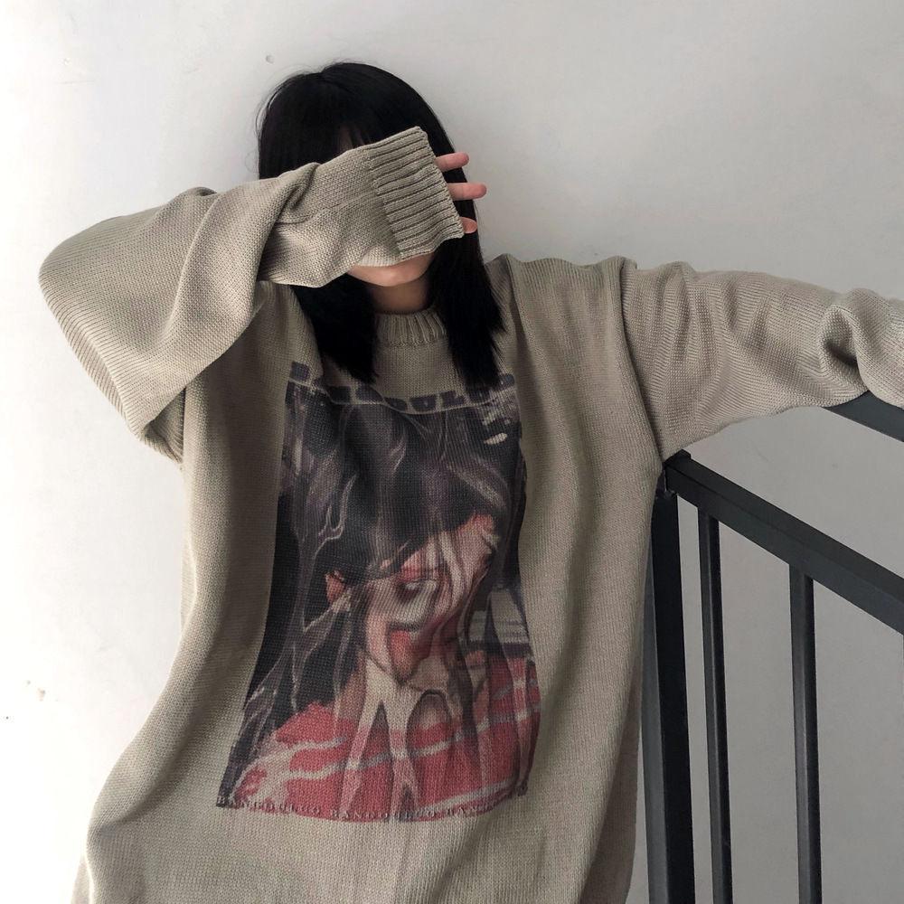 Koop 2022 Women's Knitted Goth Y2K Sweater Pullovers Ladies Winter ...