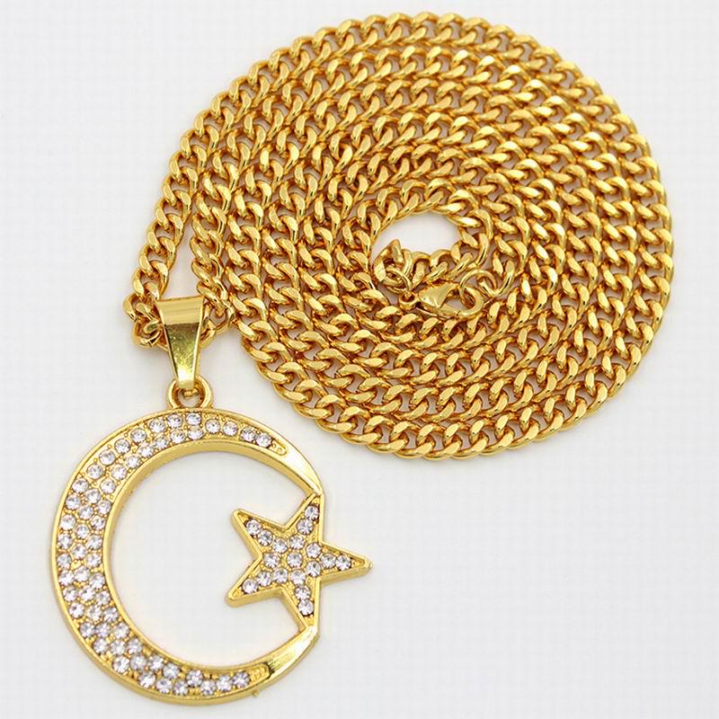 Trendy Gifts Unisex Islam Moon And Star Dangle Pendant Chain Necklace ...