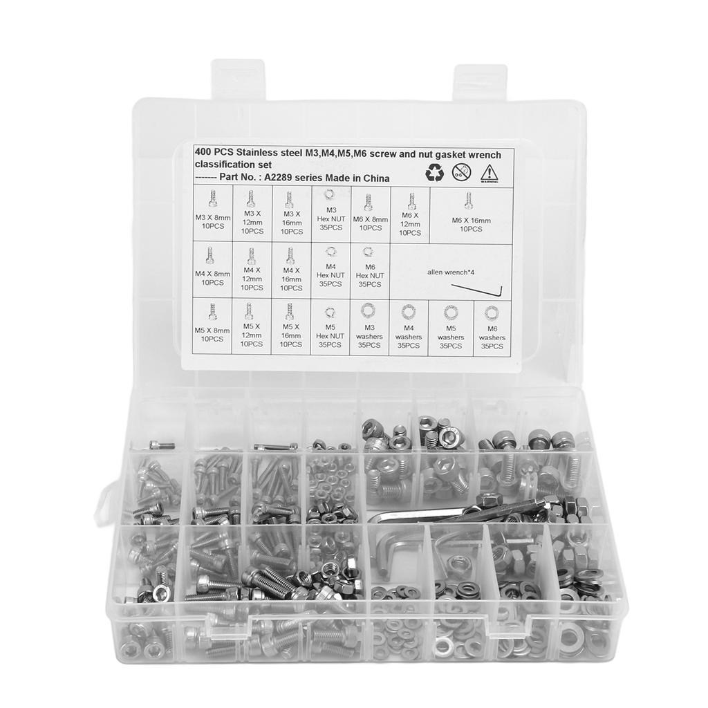 Buy 400PCS Hex Socket Screws Nuts Set M3 M4 M5 M6 304 Stainless Steel Assortment Universal for ...