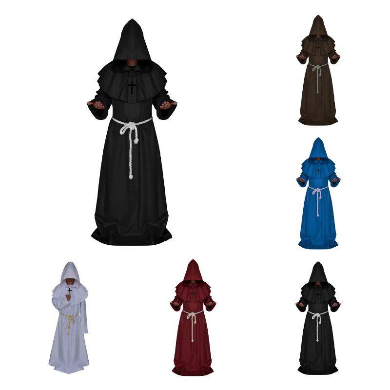 Buy Hooded Death Halloween Monk Robes Priest Cloak Cosplay Costume ...