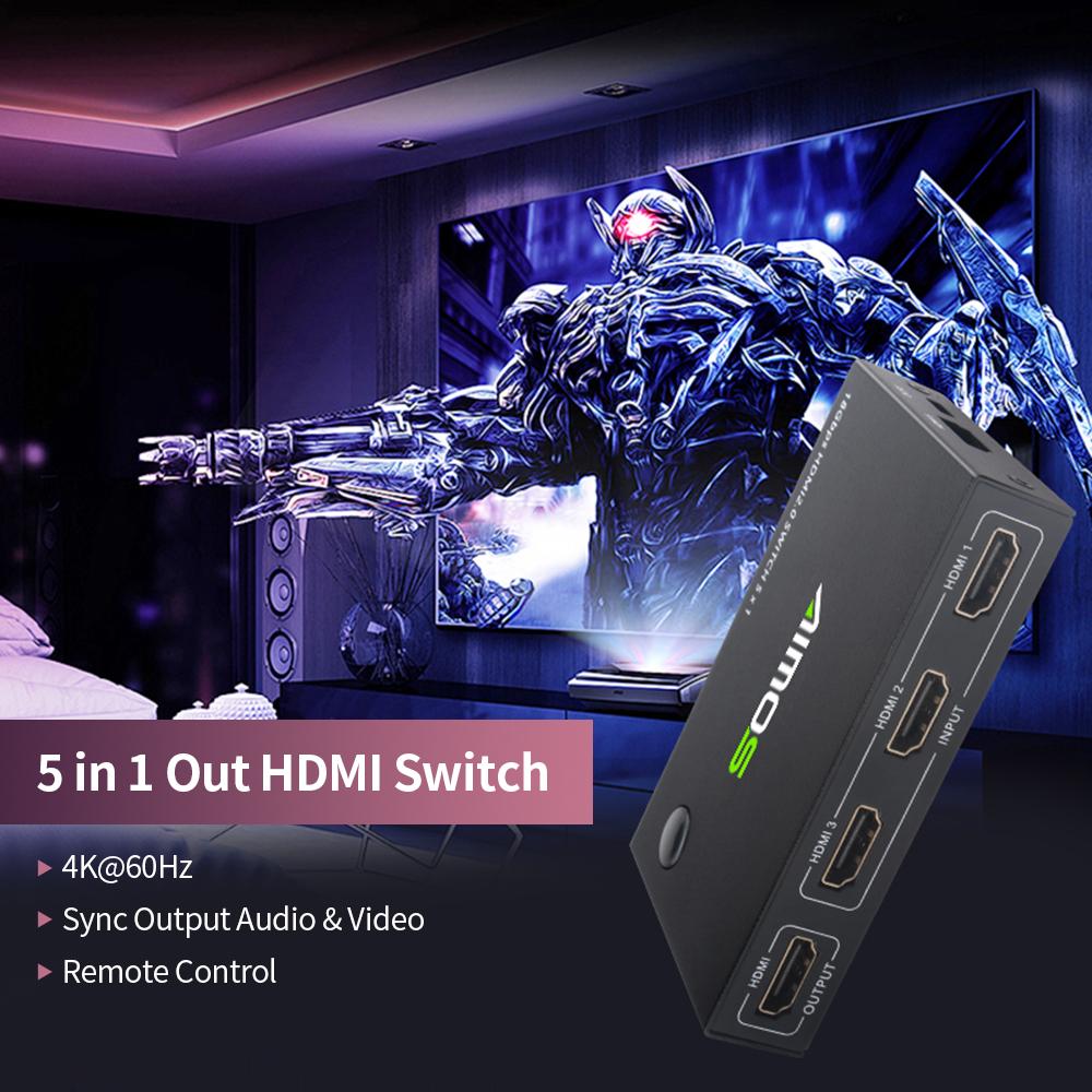 Buy 5 In 1 Out Hdmi Switch 4k@60hz Hdmi Switch Splitter?5-Port Hdmi ...