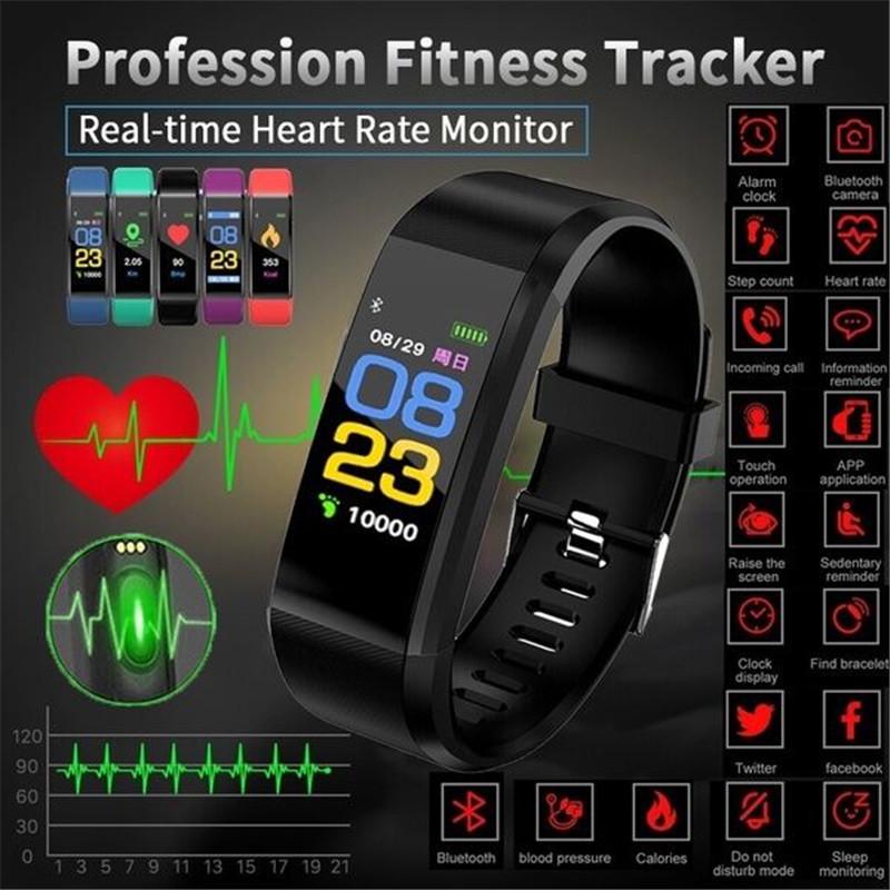 Buy Waterproof Smart Bracelet Watch 115 Plus Blood Pressure Monitoring ...