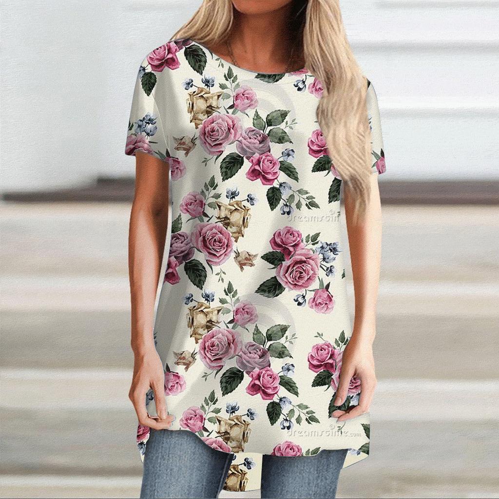 Satın alın Women's Round Neck Short Sleeve Loose T-Shirt Plus Size ...