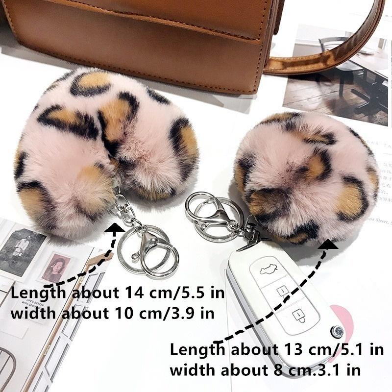 Cheap Pom Pom Keychain Leopard Print Key Ring Fluffy Faux Fur Heart ...
