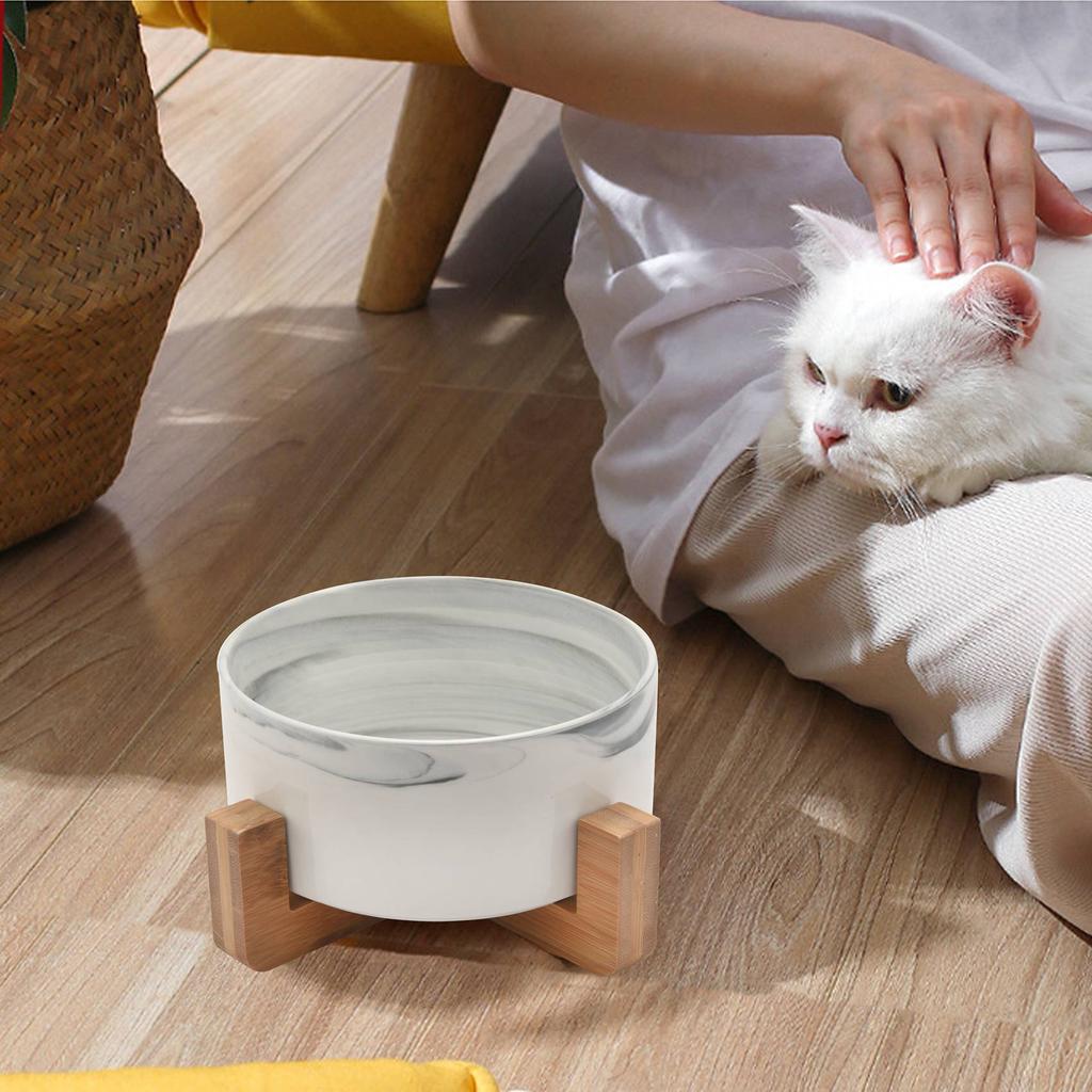 Cheap Marble Style Ceramic Cat Dog Bowl Dish with Wood Stand No Spill ...