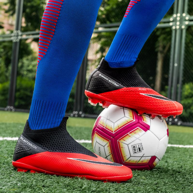 Buy High Ankle Soccer Shoes Outdoor Non-Slip Football Boots Kids Boys ...