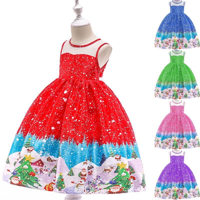 Buy 5 Colors Kids Girls Cute Christmas Princess Dress Kids Santa Claus ...