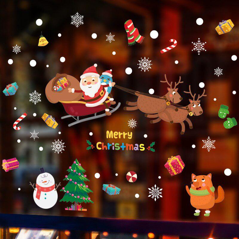 Buy Cartoon Christmas Window Stickers PVC Paper-Cuts Wall Decal Art ...