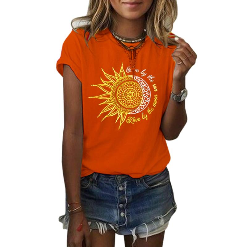 Cheap Women's Fashion O-Neck Short-sleeved Sun Print T-shirt Summer ...