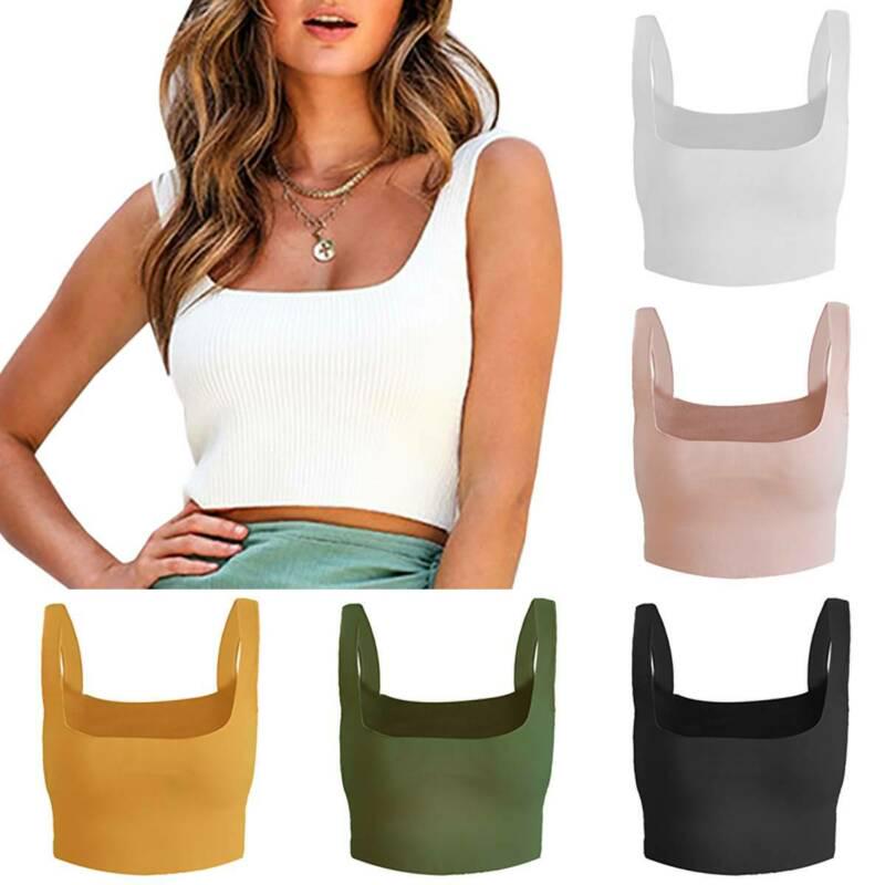 Buy Sexy Women Ribbed Vest Solid Color Sleeveless Crop Top Summer ...