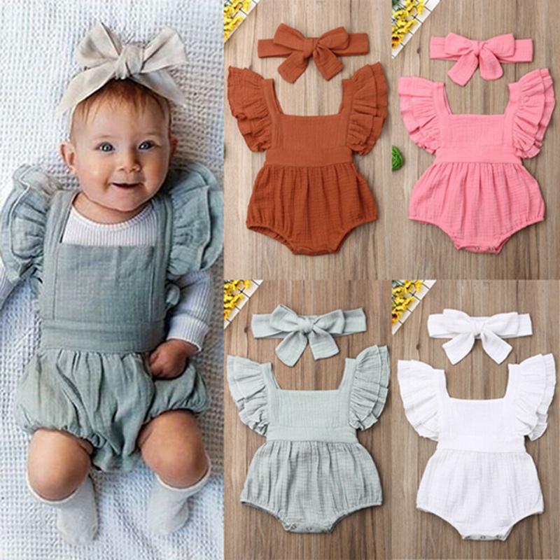 0-18M Cute Infant Baby Girl Ruffle Romper Bodysuit Jumpsuit+Headband Clothes Outfit-buy at a low ...