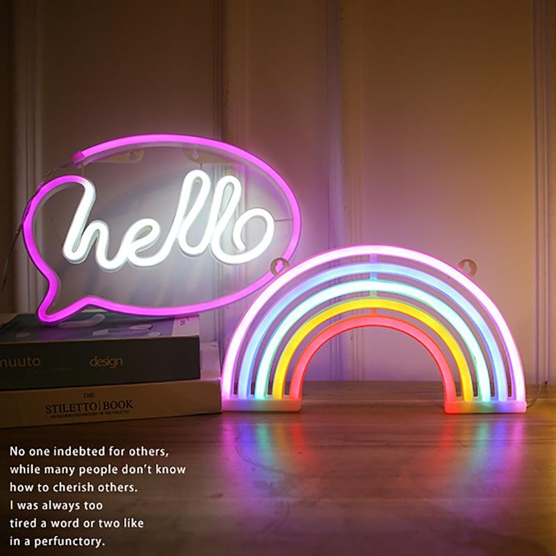 Buy LED Hanging Neon Light White Light + Pink Light Hello Font Holiday ...