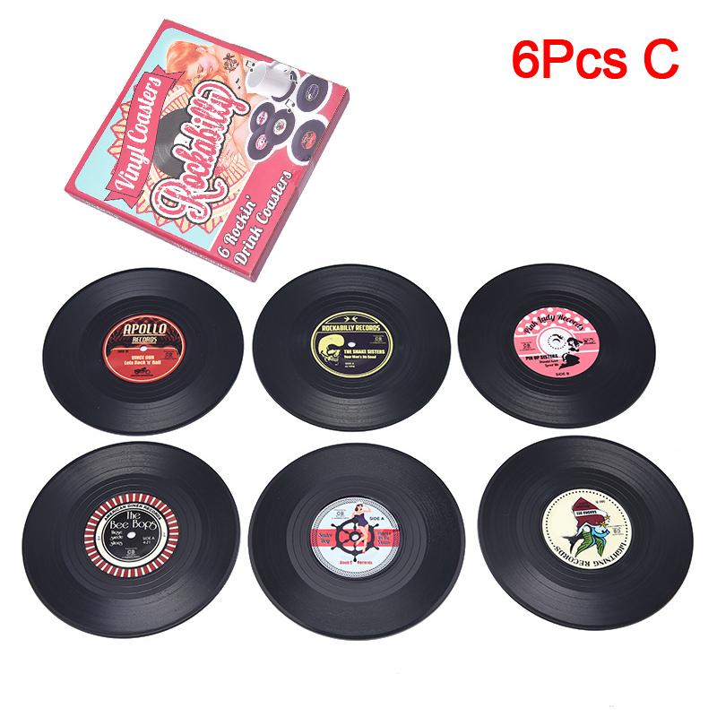 Buy 2/4/6Pcs Retro Cd Record Round Anti-Slip Heat Resistant Coasters ...