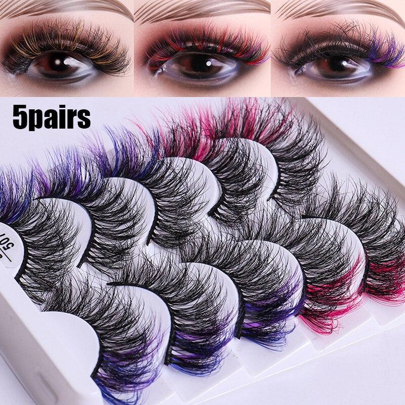 5 Pairs 3D Mink Colored False Eyelashes Dramatic Eyelash Extension ...