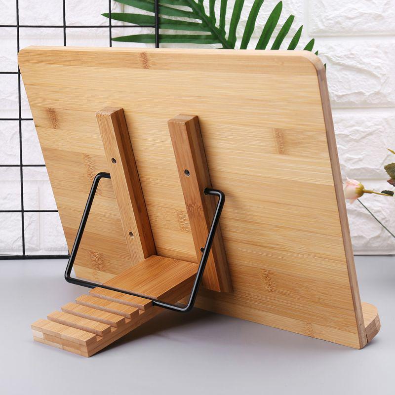 Bamboo Adjustable Reading Book Holder Tray Page Paper Clips Foldable ...