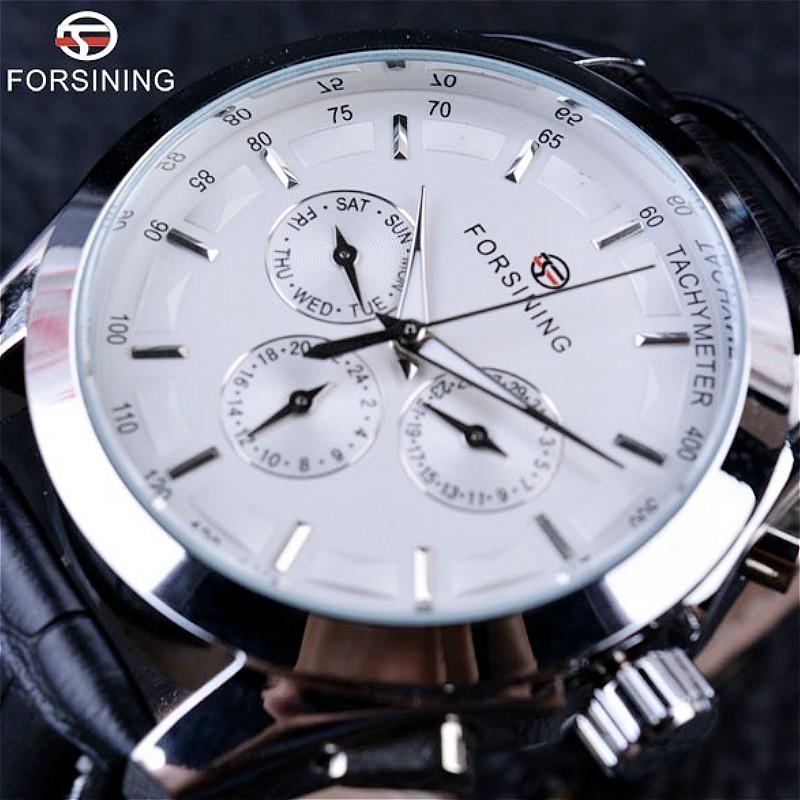 Forsining Genuine Leather Golden Three Dial Decoration Men Automatic ...