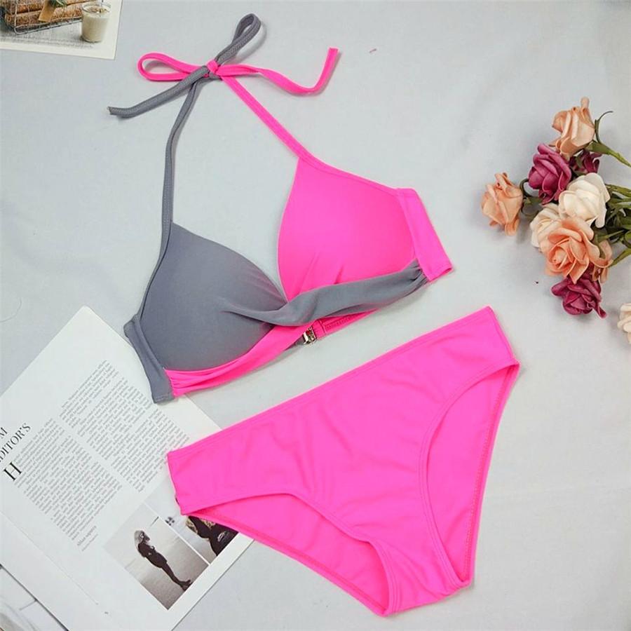 Buy Womens Sexy Bikini Set Bandage Patchwork Halter Push Up Bikinis