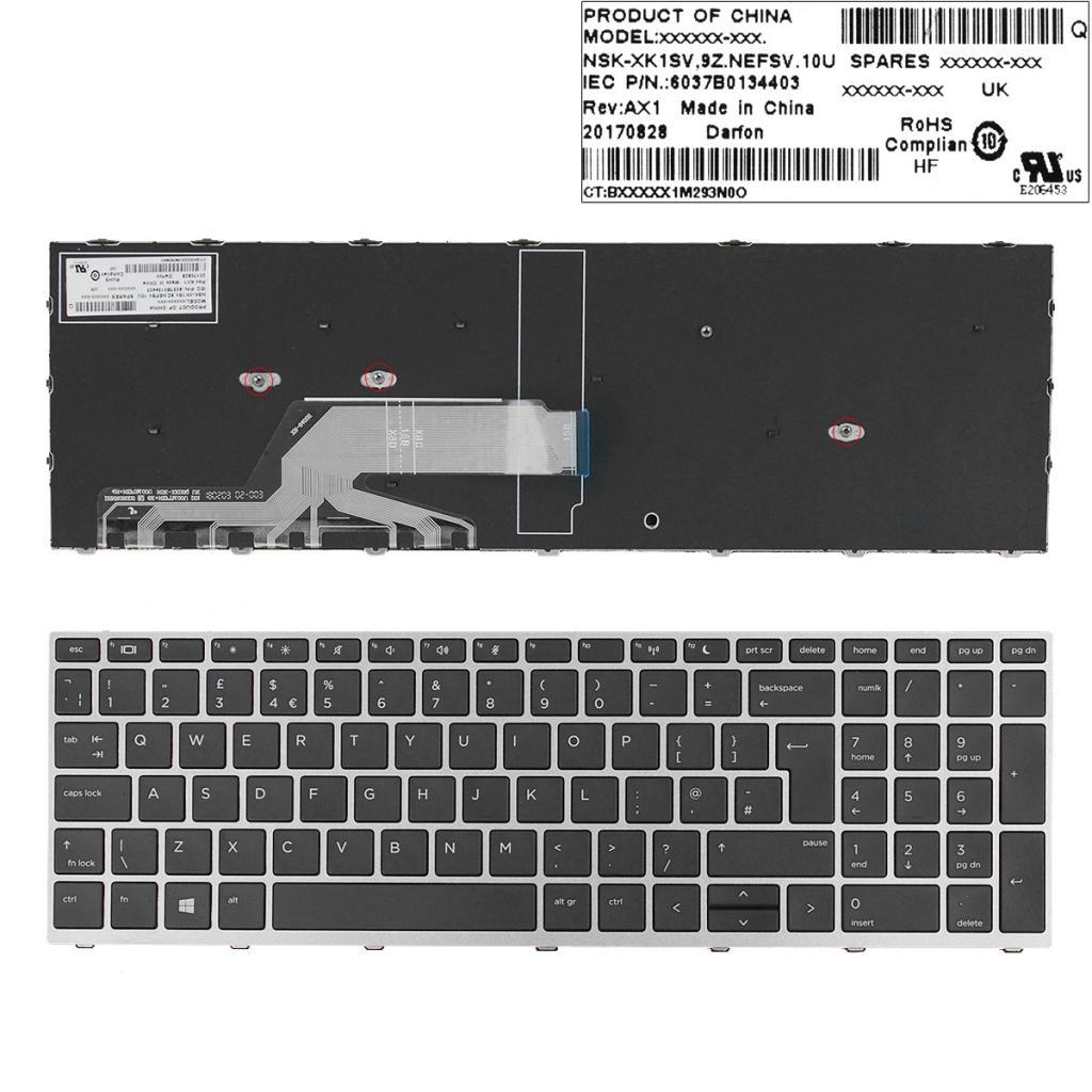 Keyboard Replacement UK for HP Probook 450 G5 455 470 w/ Silver Frame ...