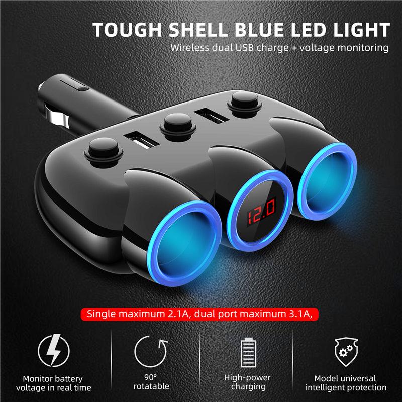 Buy Max 3.1A 3 Way Car Charger Cigarette LED Car-Charger Mobile Phone ...