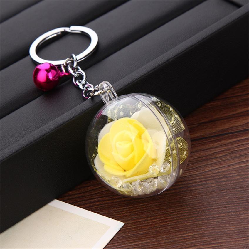 Buy 1Pcs Rose Flower Keychain Imitation Flower Bell Key Chain Keyring ...