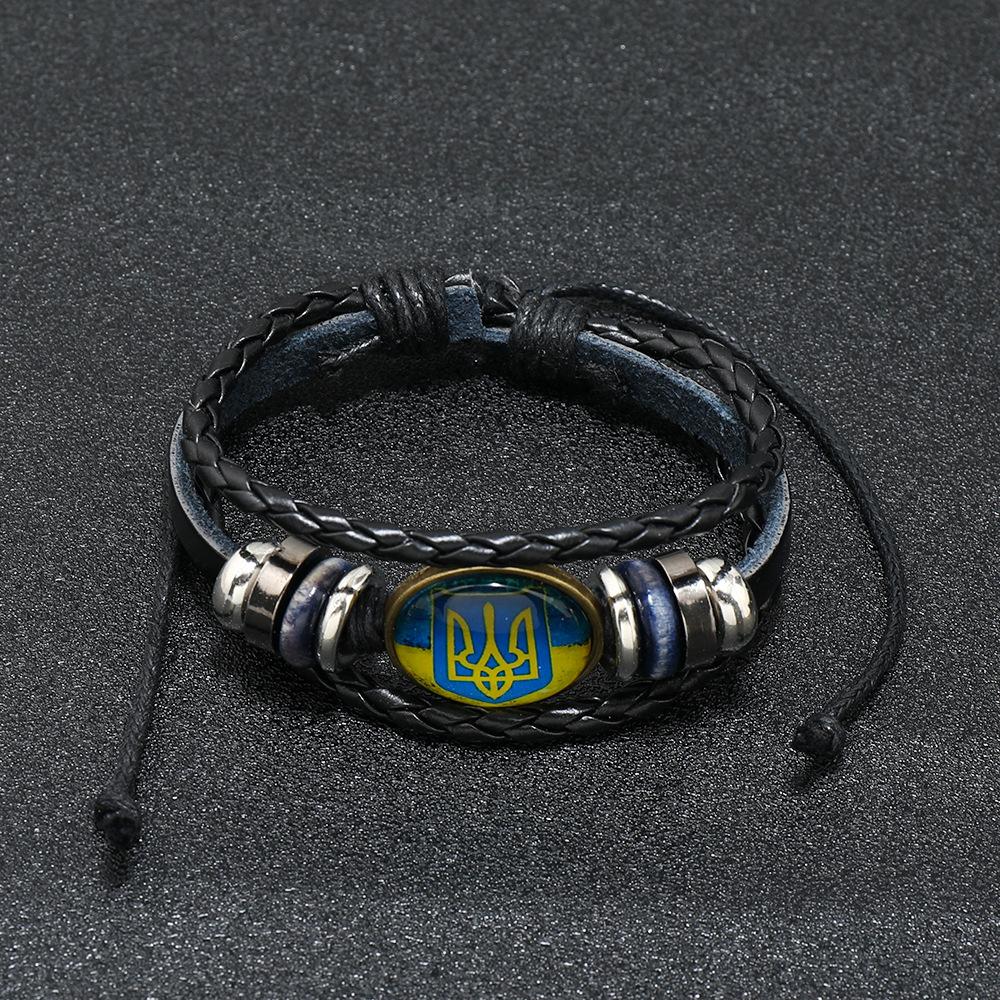 Buy Simple Time Gemstone Ukrainian Flag Pattern Leather Bracelet ...