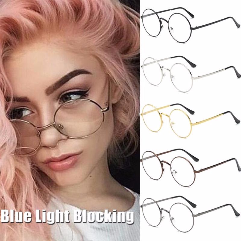 Buy Anti Blue Light Metal Eyeglasses Frame Vintage Round Clear Lens ...