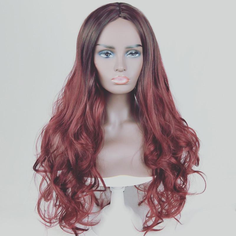 4 Styles Long Gradation Wave Wigs Centre Parting Pink Loose Curly Hair ...
