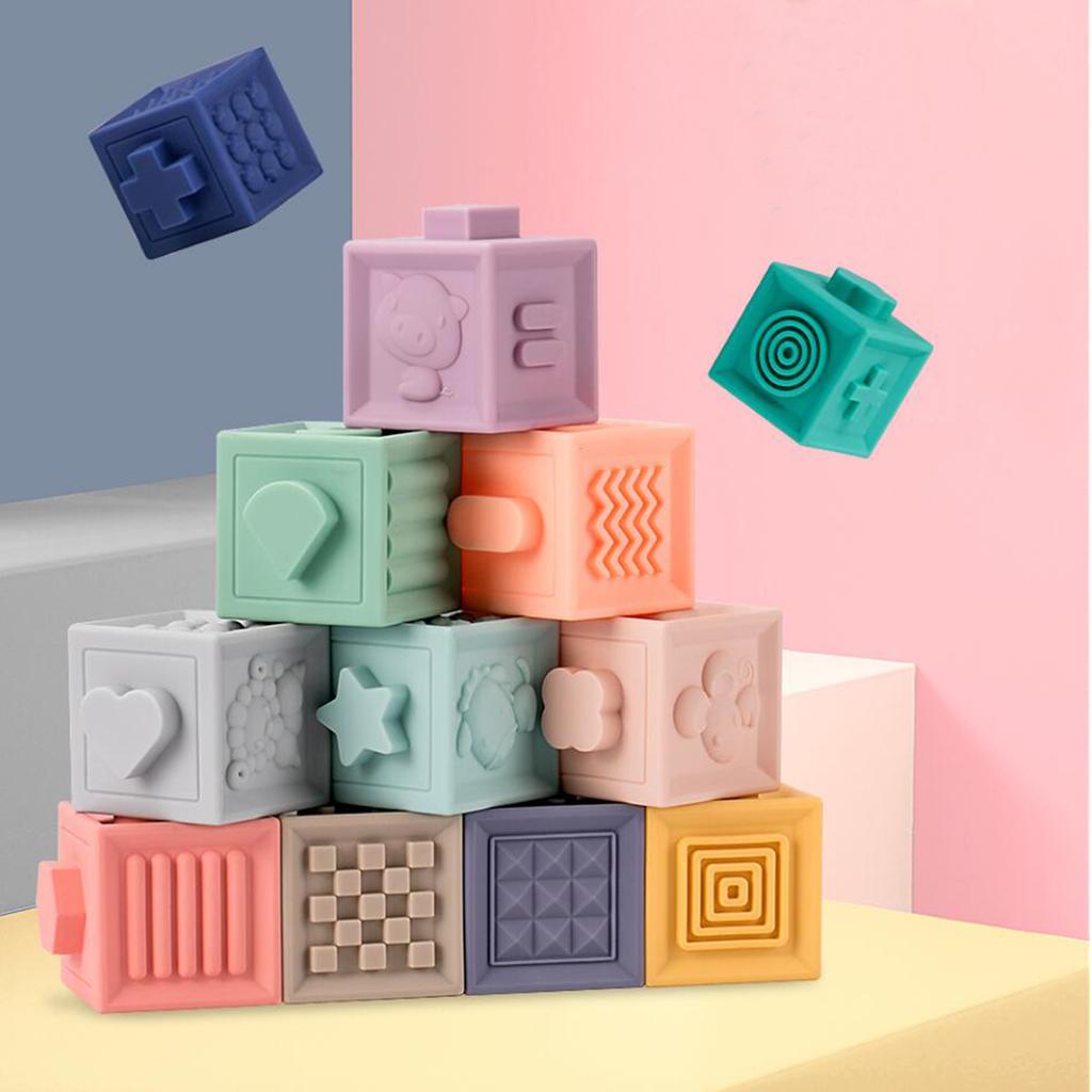 Buy 6/12 Pcs Baby Grasp Toy Rubber Building Blocks 3D Soft Squeeze Kids ...