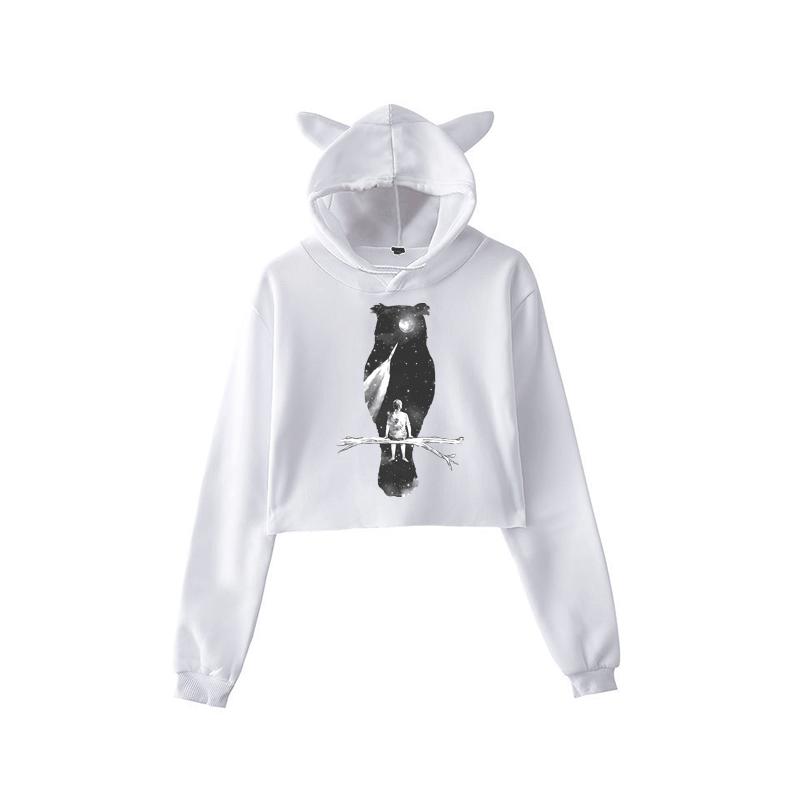 Buy Women Cat Ear Cropped Clothing Hip Hop Hooded Pullover Tops Fashion ...
