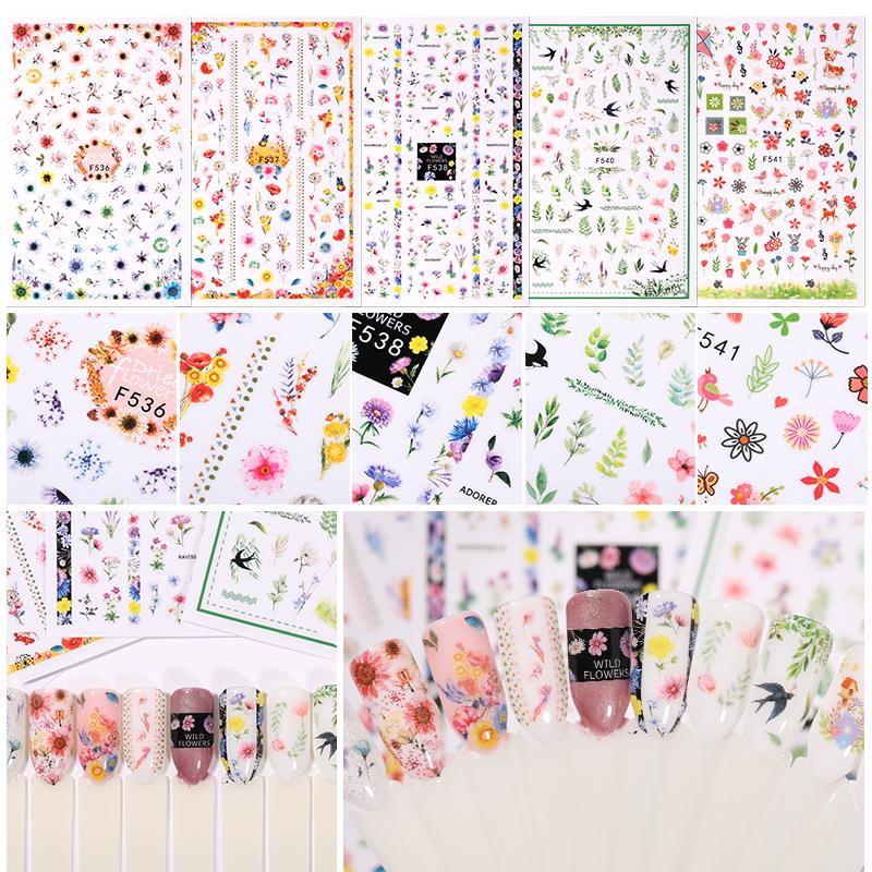 Buy Colorful Flower 3D Nail Sticker Leaves Spring Nail Art Decals ...
