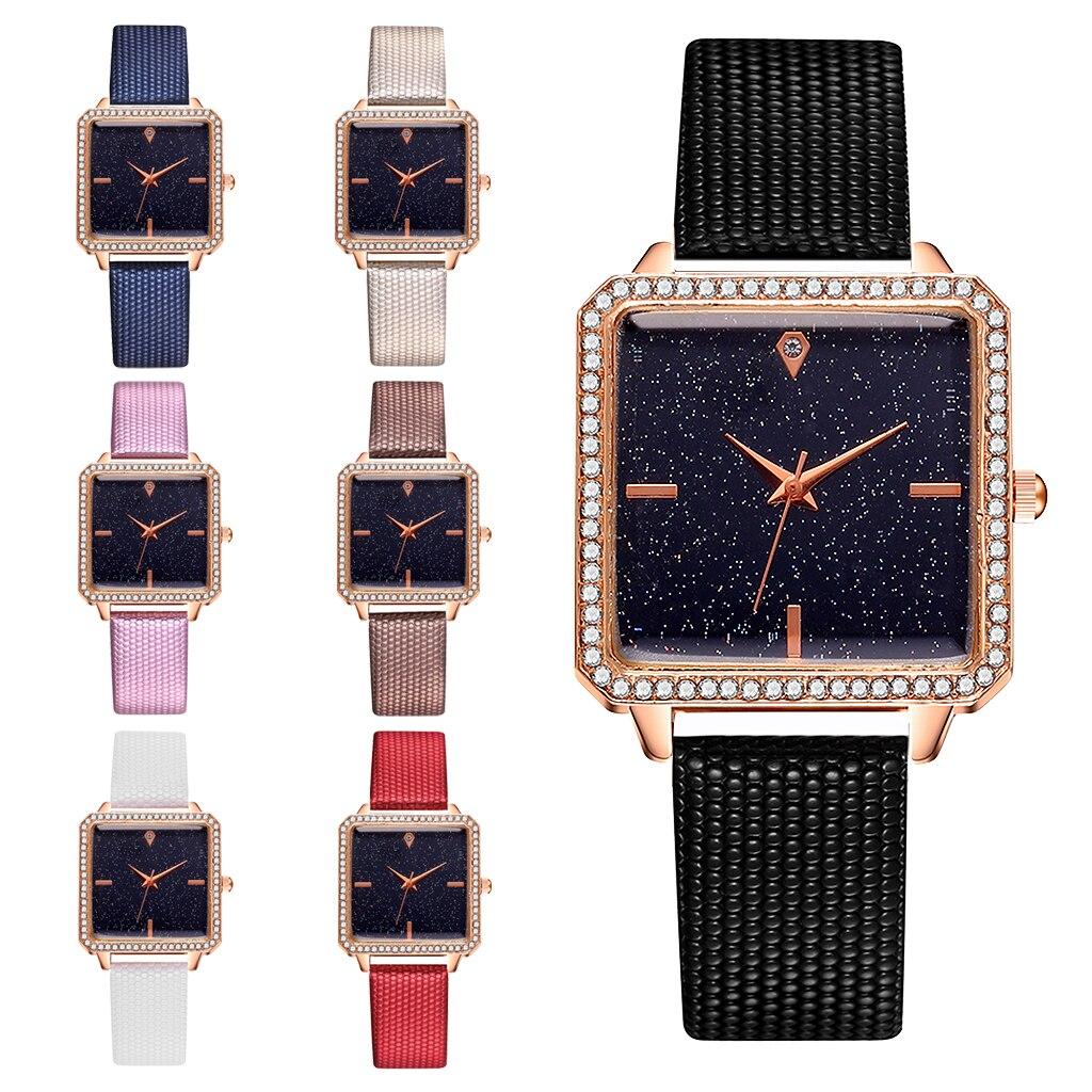 Buy Women Square Starry Sky Watch Luxury Ladies Leather Quartz Analog ...