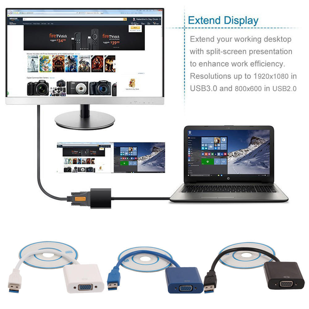 Buy USB 3.0 To VGA Video Graphic Card Display External Cable Adapter ...