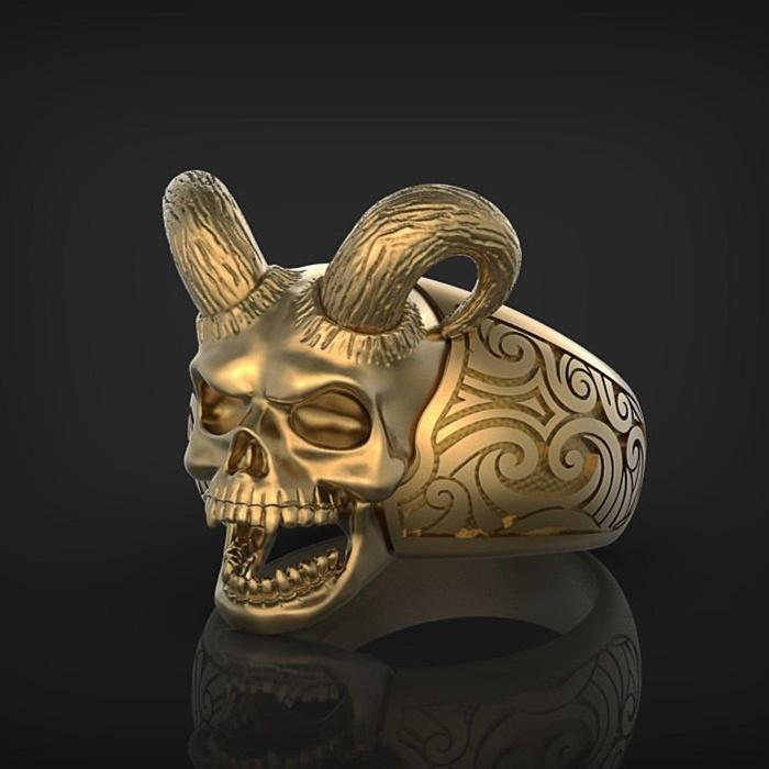 Buy Men's Stainless Steel Devil Satan Ring Skull Punk Jewelry Ring at ...