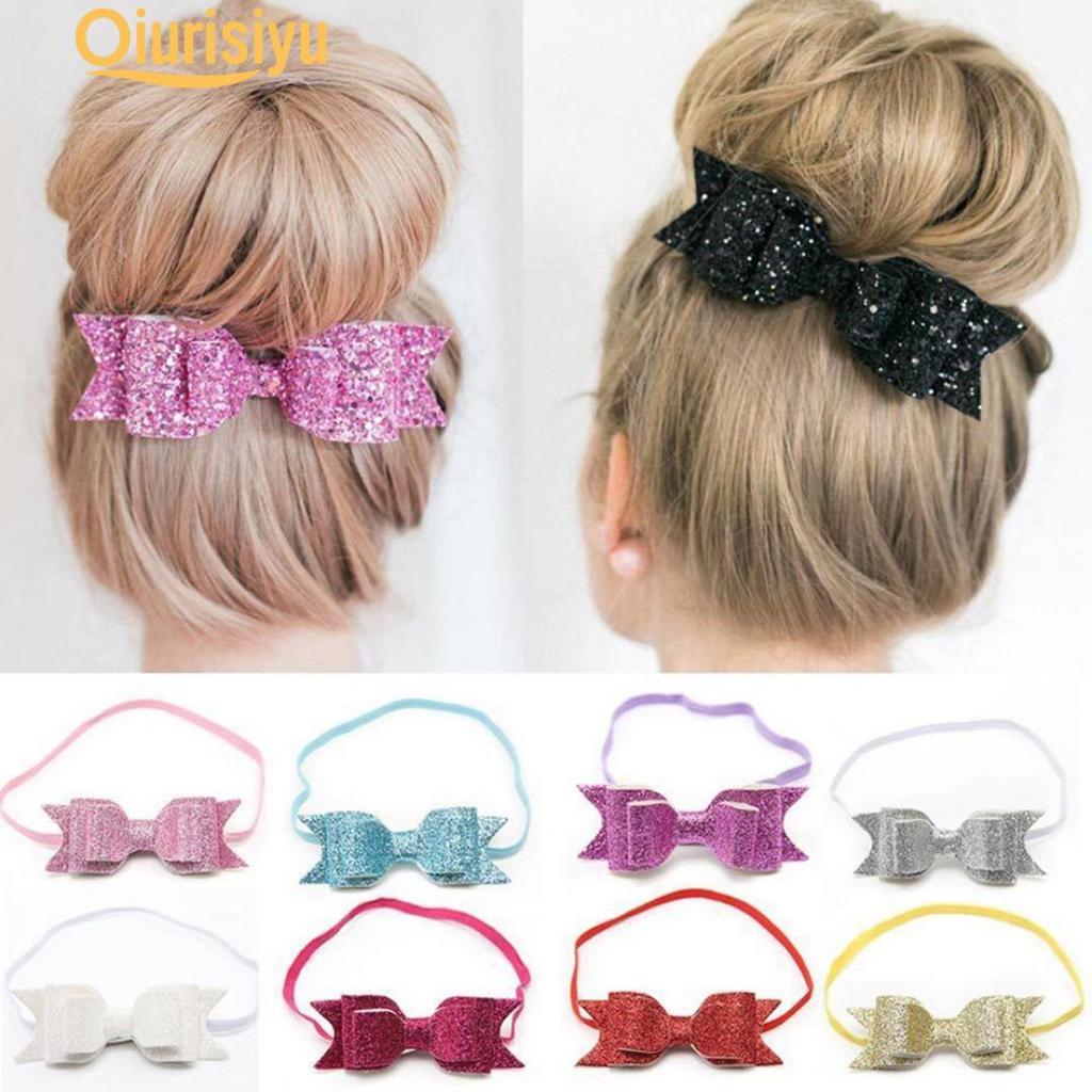 Buy Kid Baby Girls Glitter Big Bow Knot Elastic Hair Band Headwear ...