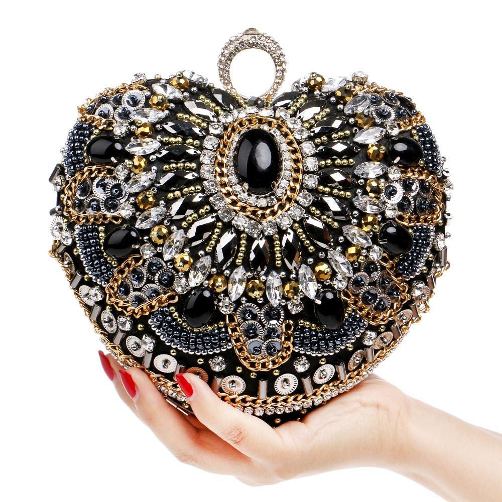 Buy Heart Handbags Diamonds Purse Clutch Chain Shoulder Emroidery ...