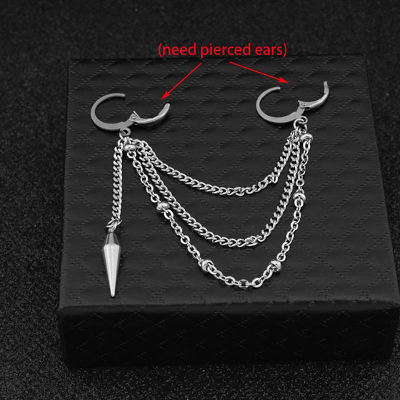 Cheap Vintage Men Stainless Steel Earrings Clip Cross Tassel Chain Ear ...
