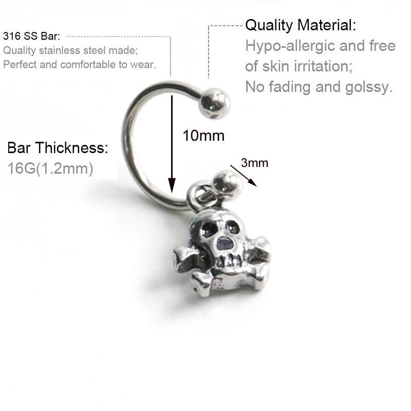 Buy 2Pcs Goth Stainless Steel Lip Piercing Labret Ring Skeleton Dangle ...