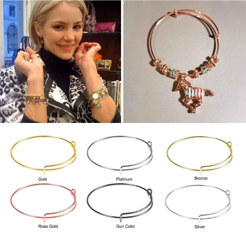 90Pcs 6 Colors Expandable Bangle Charms Bracelets Adjustable Wire ...
