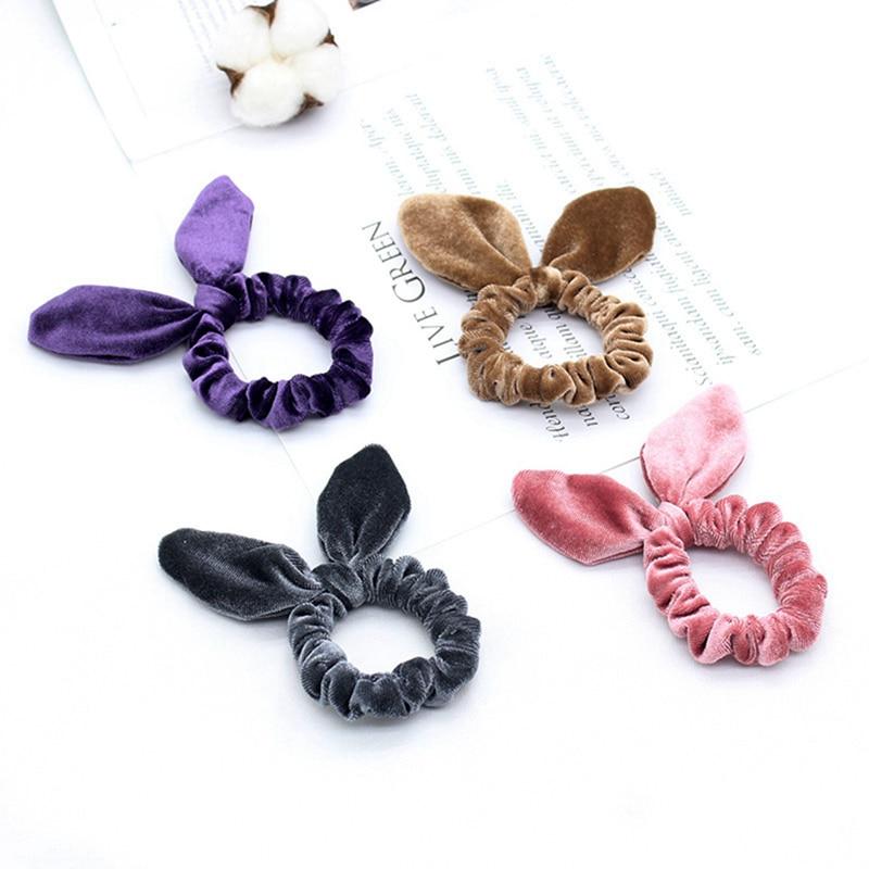 Buy 1PCS Bunny Ear Hair Scrunchie Velvet Women Knot Bow Hair Band Hair ...
