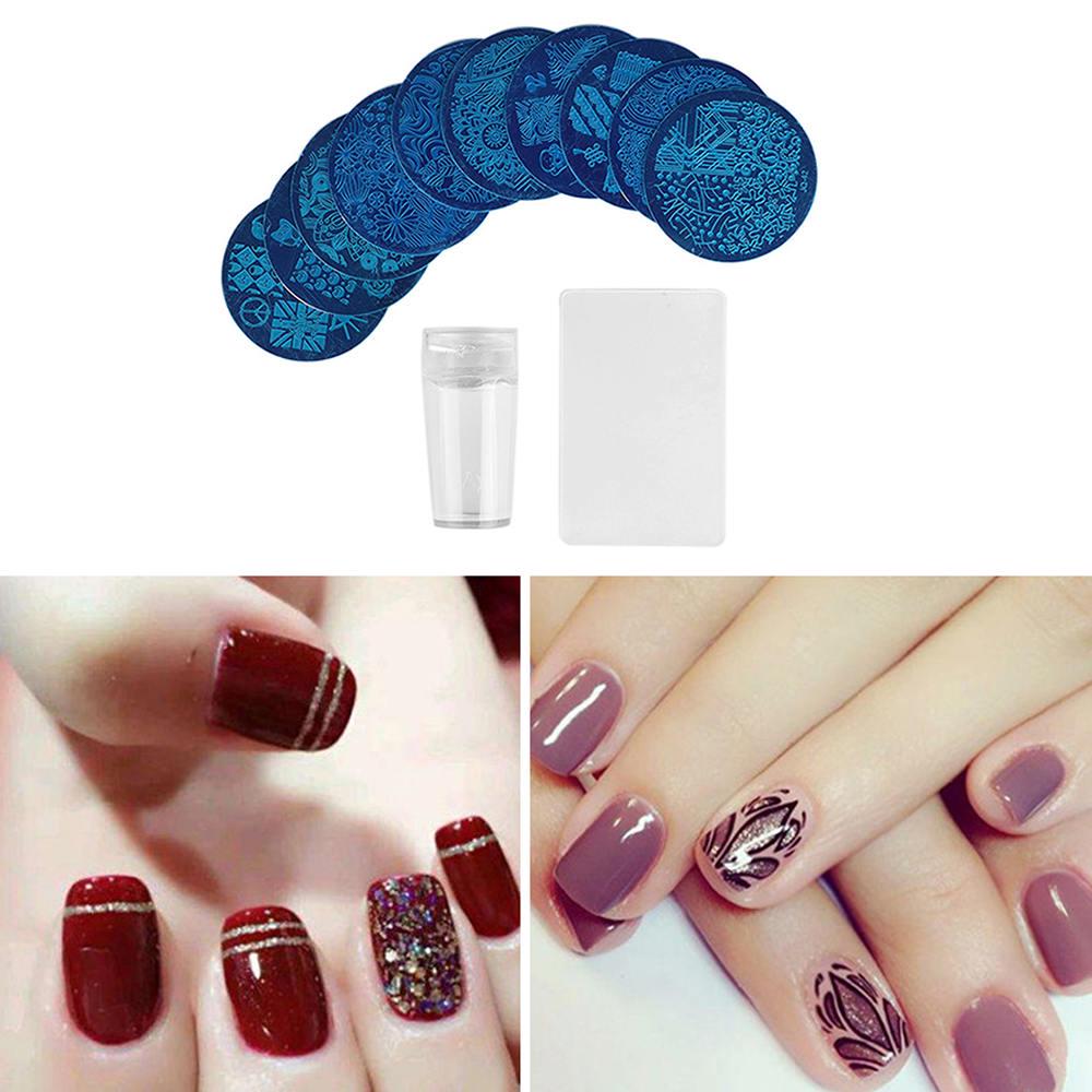 Buy 10pc Geometry Round Nail Stamping Plate Silicone Nail Art Beater ...