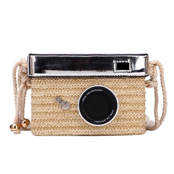 Buy Summer Straw Woven Bag Mini Camera Shape Shoulder Bag Exotic Style ...