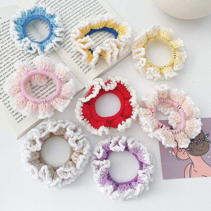 Buy Knitted Wool Wavy Scrunchies Handmand Patchwork Vintage Hair Rope ...